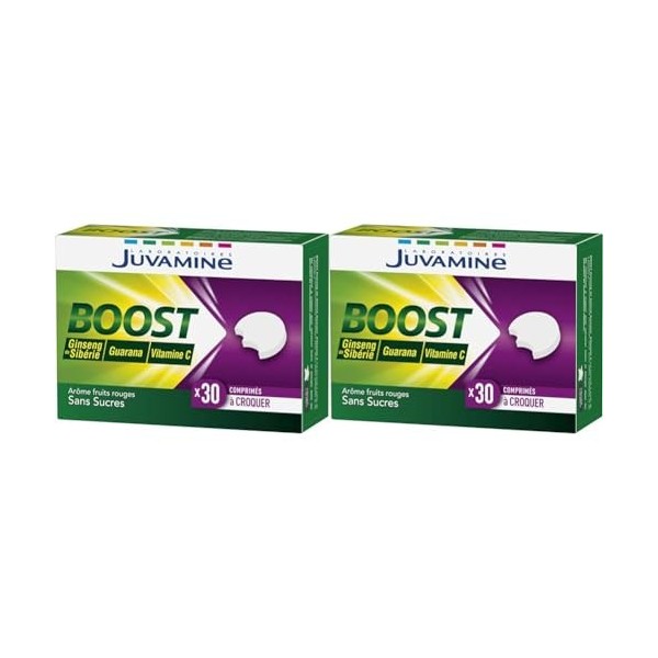 JUVAMINE - BOOST Vitamine C Ginseng & Guarana - 30 Comprimés à croq...