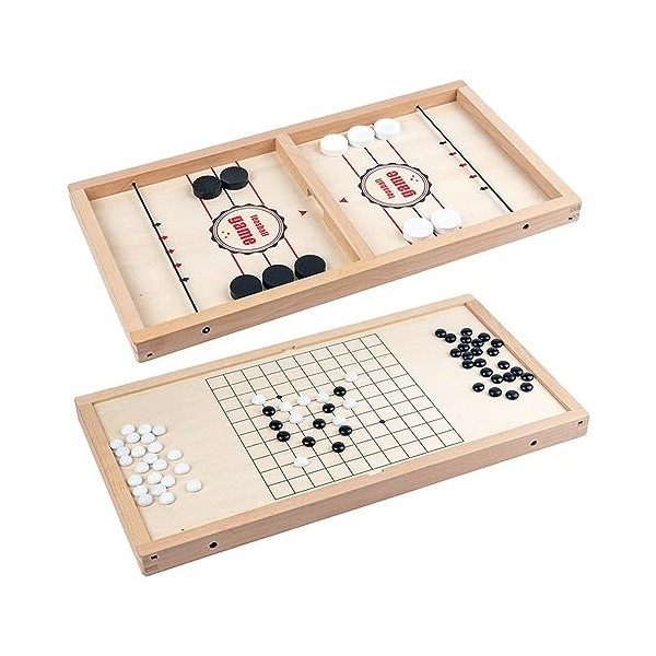 Jeu de rondelle de fronde, jeu de hockey familial en bois 2 en 1, r...
