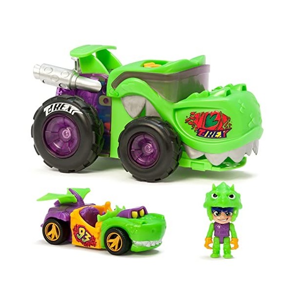 T-Racers Mega Wheels T-Rex – Lanceur de véhicule avec 1 Pilote Excl...
