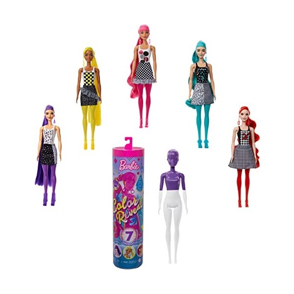 Barbie Color Reveal Poupée avec 7 éléments Mystère, Série Monochrom...