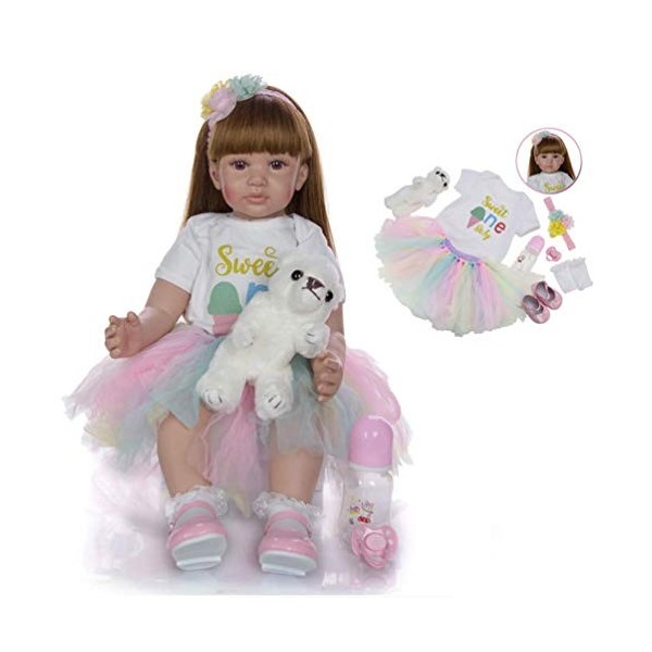 24 Pouces 60 Cm Yeux Bruns Et Cheveux Longs Poupée Reborn Princesse...