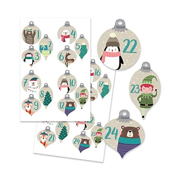 Papierdrachen 24 autocollants de chiffres du calendrier de lAvent