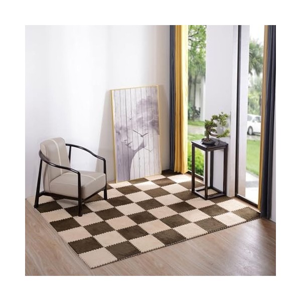 Tapis De Sol Emboîtable en Mousse Peluche 12 Pièces, Dalles De Moqu...