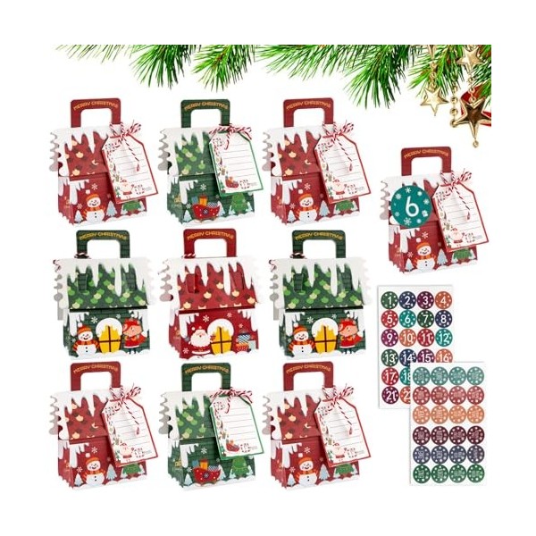 24pcs Calendriers de lAvent Kraft Boites Cadeau Noël Triangulaire B...